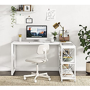 Tribesigns Reversible Industrial L-Shaped Desk with Storage Shelves, Corner Computer Desk PC Laptop Study Table Workstation for Home Office Small Space (White, 53")