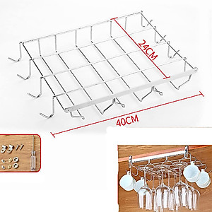 Coffee Mug Holder & Adjustable Wine Glasses Rack Under Cabinet Stemware Rack ，304 Stainless Steel Stemware Rack， Nail Free Wine Glass Holder Glasses Storage Hanger Organizer for Bar Kitchen