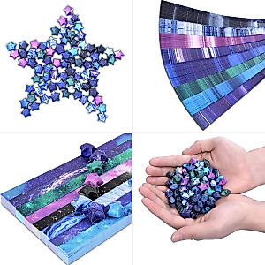 PAPERKIDDO 800 Sheets Origami Stars Paper 8 Different Designs of Beautiful Outer Space Sky for Paper Arts Crafts Kids Luminous Starry Sky Grown-ups School Teachers Folding Origami Star Paper Strips