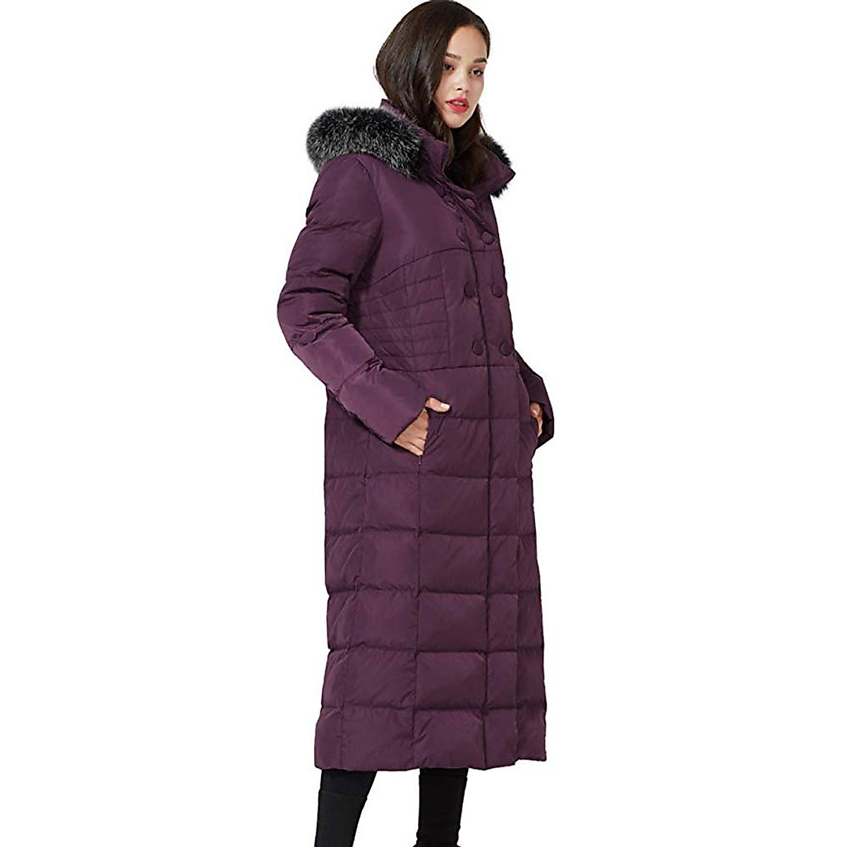 Molodo Women's Long Down Coat with Fur Hood Maxi Down Parka Puffer Jacket X-large