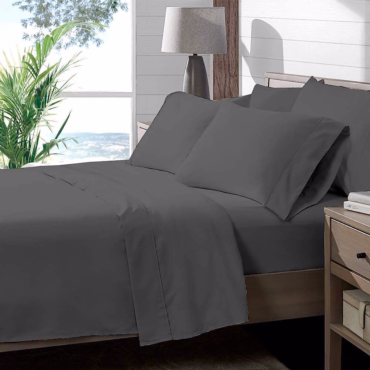 4 Piece Sheet Set Full (54"x75") Size Dark Grey Solid - 100% Egyptian Cotton, 600-Thread-Count Cooling Bed Sheets, 15 Inch Deep Pocket of Fitted Sheet, Egyptian Cotton Sheet For Full Size Bed