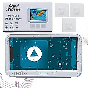 Shower Phone Holder Waterproof, Coral Universe with 3 Adhesive Mounts Multi-use Phone Case for wall Bathroom/Mirror/Kitchen/Livingroom Wall Mount Anti-fog Case sensitive Touch Screen