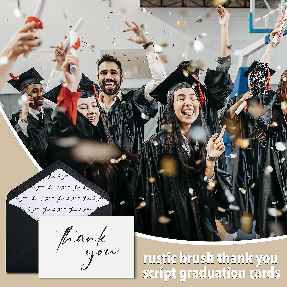 AZAZA 50 Pack Black Thank You Cards with Envelopes 4x6 inch, Bulk Thank You Notes 2 Minimalistic Designs, Funeral Thank You Cards with Envelopes & Gold Stickers for Graduation, Small Business