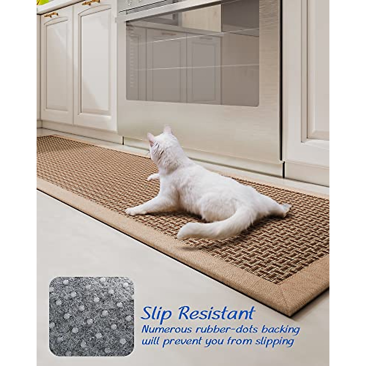 MontVoo Kitchen Rugs and Mats for Floor, Washable Non-Skid Runner Rug, Absorbent Twill Standing Mat for Sink, Brown
