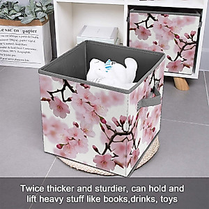 Cherry Japanese Cherry Blossom Printing Storage Basket Folding Storage Bins Fabric Cube Organizer With Handle For Closet Utility Room