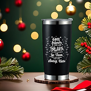 Xildew Good Friends are Like Stars You Don’t Always See Them but Know They Always There Friendship Theme Funny Christmas Birthday Gift for Friend BFF Bestie Her Him Stainless Steel Tumbler 20 oz Black