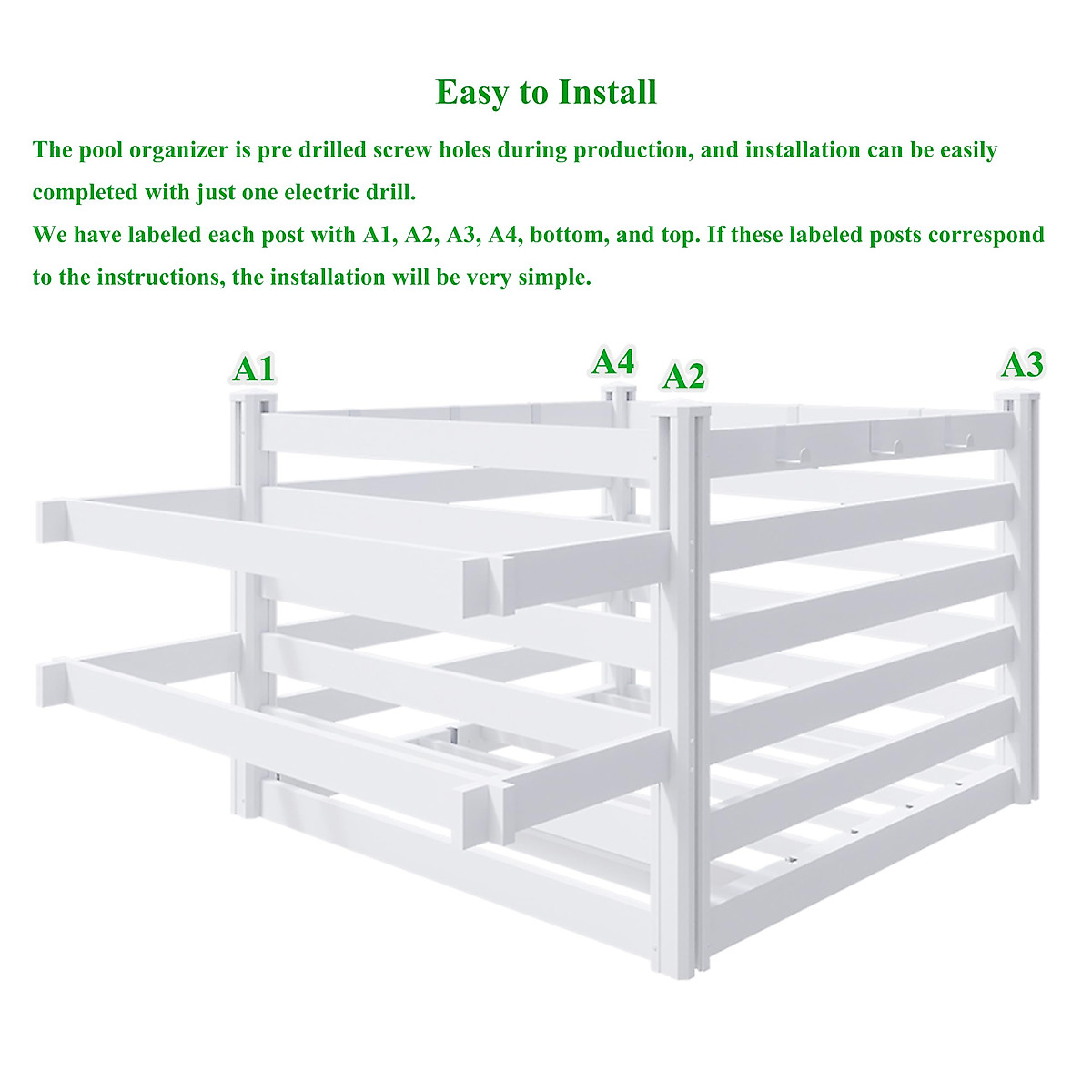 FENCETECH 63" L x 46" W x 38" H Vinyl Poolside Deckbox Storage Organizer, Pool Storage Equipment Organizer Holder (No Baskets)
