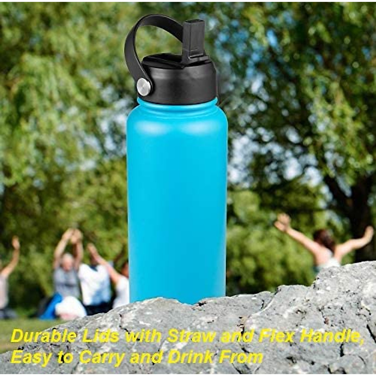 FLORAPELL Straw Lid for Hydro Flask Wide Mouth Water Bottles, Top Lids with Straw Compatible with Hydro Flask 32 40 oz, Replacement Cap Wide Mouth Accessories Flip Lid Flex Handle (Black - 2 Pack)