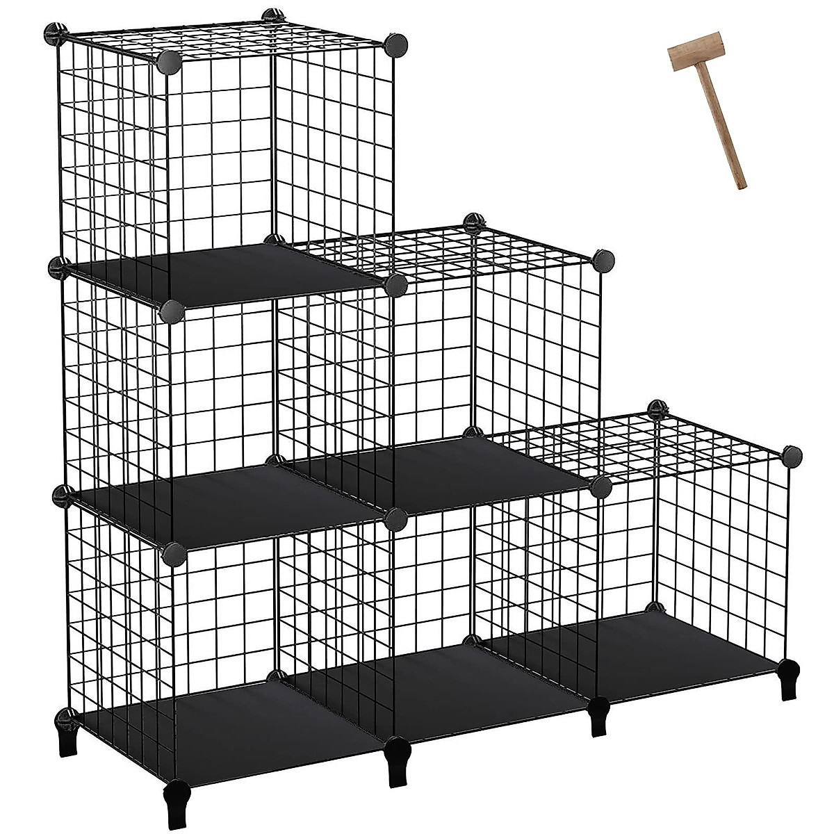 Cedilis Cube Storage Organizer, 6-Cube Wire Storage Shelves, Metal Grids Book Shelf Bookcase, Cube Closet Organizer, Modular Shelving Units for Living Room, Bedroom, Home, Office, Black
