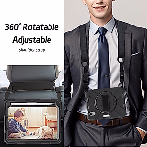 ZenRich iPad Mini 7 Case (A17 Pro 2024), Heavy Duty Shockproof Rugged Case for iPad Mini 7th/6th Generation with Pencil Holder/Kickstand/Hand Strap/Carrying Shoulder Belt, Black