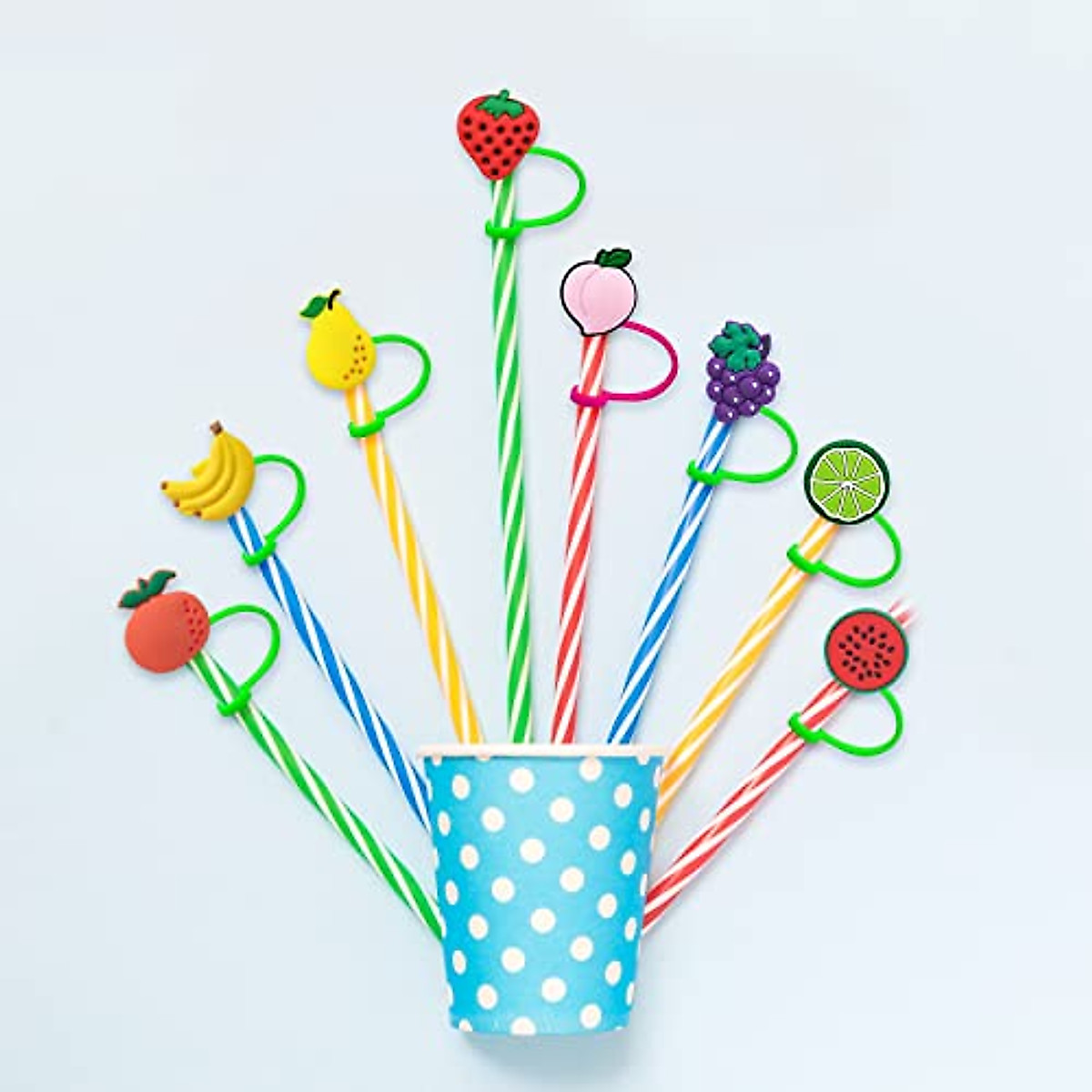 10 Piece Straw Tip Covers Cap Fruit Straw Tip Cap Reusable Drinking Straw Toppers for 6-8mm Straw Silicone Straw Plugs Fruit Shape Straw Protector