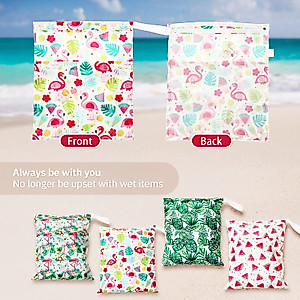 Frienda 4 Pieces Wet Dry Bag for Baby Waterproof Reusable Washable Diaper Bag Sealed with Handle for Travel, Beach, Swimsuit, Diapers, Dirty Gym Clothes and Toiletries (Hawaii)