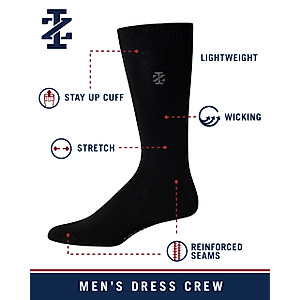 IZOD Men's Dress Socks - Lightweight Mid-Calf Crew Dress Socks (7 Pack), Size 6-12.5, Black