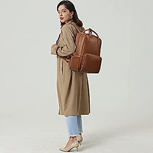 BOSTANTEN Laptop Backpack for Women 15.6 inch Computer genuine leather backpack purses College Travel Daypack large satchel Brown