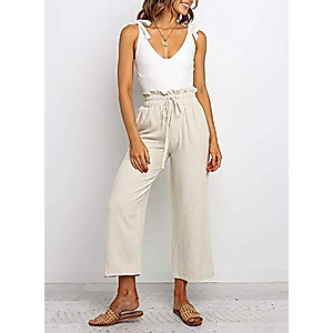 Dokotoo Womens Comfy Casual Loose Stretch Drawstring Tie Elastic Waist Solid Jogging Jogger Work Office Wide Leg Pants Sweatpants for Women with Pockets Khaki Medium