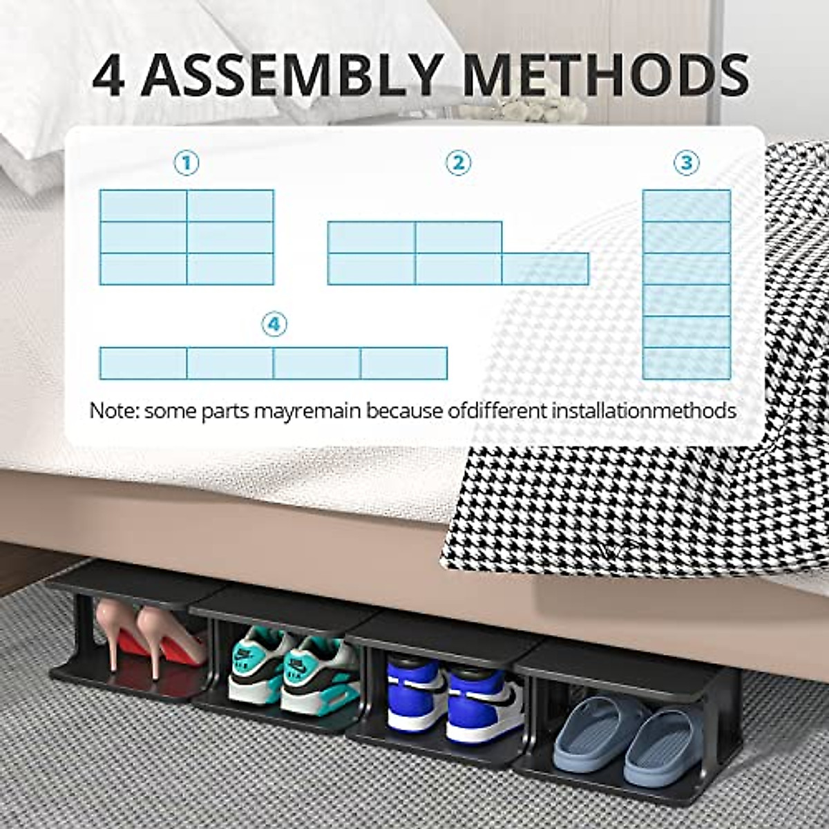 ZOINLIY Stackable Shoe Rack for Small Space, 4 Tiers 2 Columns Shoe Rack Organizer for Closet, Bedroom, Entryway, Black Free Standing Shoe Shelf, Shoe Cubby, 10.2" D x 19.2" W x 16.9" H