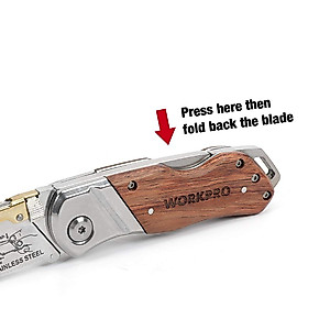 WORKPRO Utility Knife Blades Dispenser SK5 Steel 100-pack and WORKPRO Wood Handle Folding Utility Knife