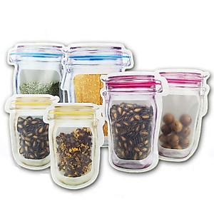 HAOT 30 Pack Mason Jar Zipper Bags, Food Storage Snack Ziplock Bags - Reusable Airtight Seal Food Storage Bags, Leak-Proof Tea Bags Refrigerator Organizor Kitchen Storage Outdoor