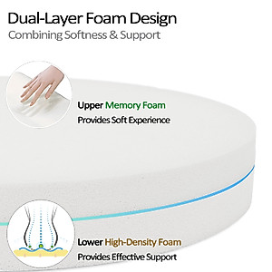 Shinnwa Chair Pad,Round Memory Foam Seat Cushion Lumbar Support Pillow for Chair Black 16"