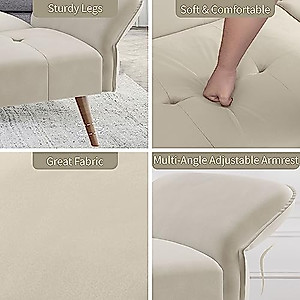 Shintenchi Futon Sofa Bed Modern Folding Sleeper Couch Bed for Living Room,Velvet Loveseat Sofa Couch Sofa Cama for Apartments Office Small Spaces,w/Adjustable Armrests Backrest,White