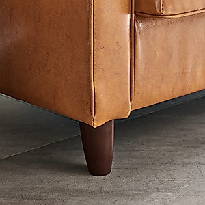 Harper & Bright Designs PU Leather Living Room Sofa, Mid-Century Upholstered 3-Seat Sofa Couch with 2 Pillows,Hidden Storage Space and Button Tufted Seat for Home or Office (3 Seat, Brown)