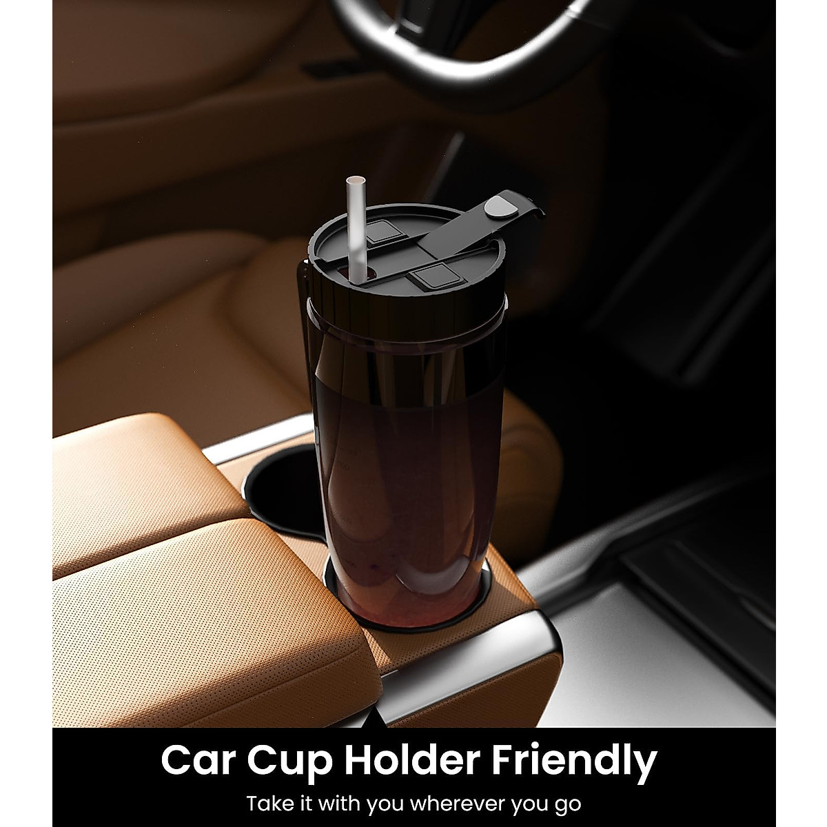 MoKo 22 oz Personal Blender Portable Blender, 300W Smoothie Blender for Shakes and Smoothie,Portable Blender with 6 Blades, BPA Free,Handle and Straw Lid, Blender for Anywhere,Transparent Black