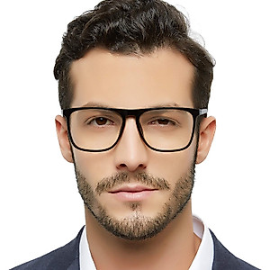 MARE AZZURO Reading Glasses Men Square Reader 0 100 125 150 175 200 225 250 275 300 350 400 500 600 (Black 1.25)