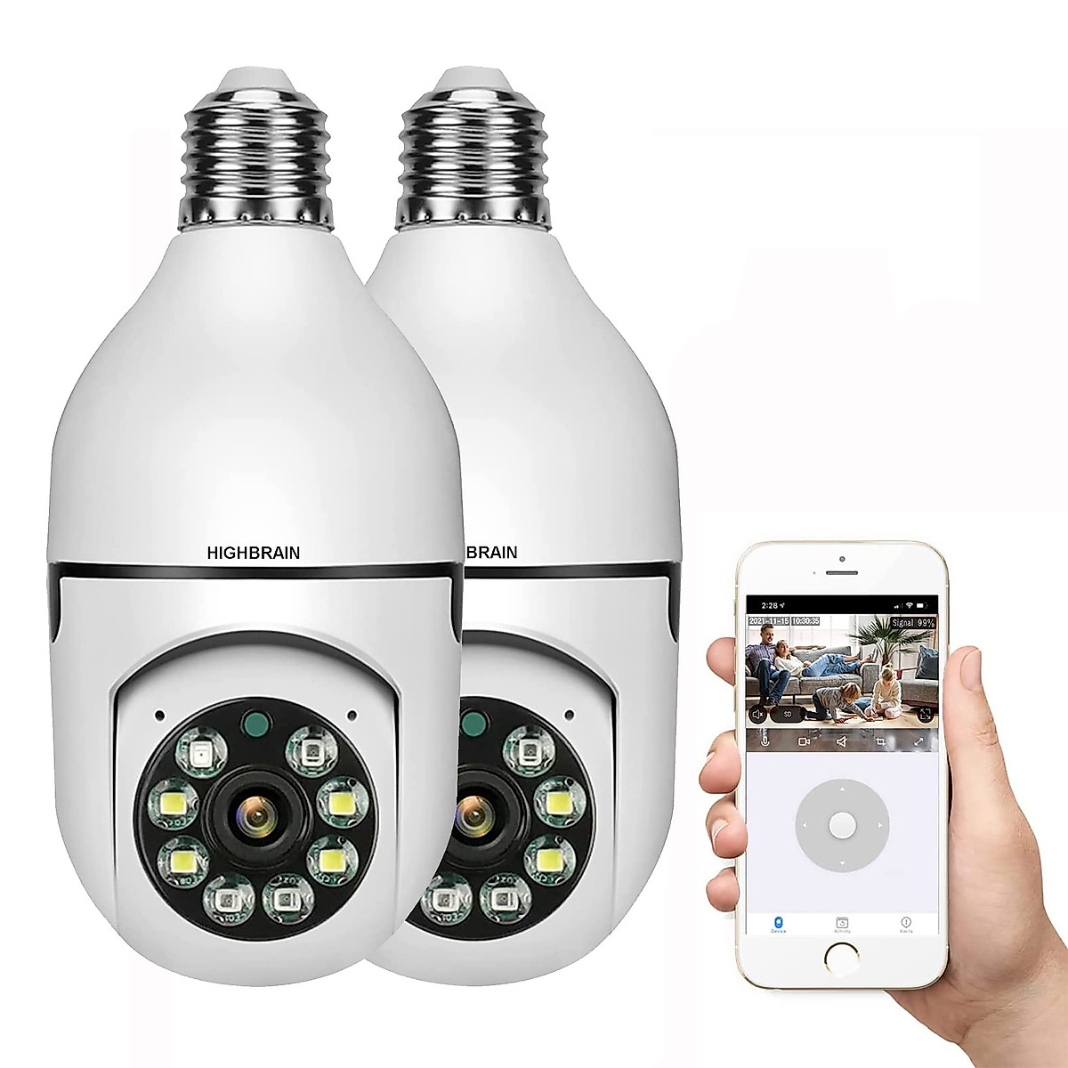 5G WiFi Light Bulb Camera, 2.4GHz & 5G 1080P E27 Light Bulb Home Security Camera, Indoor 360° PTZ Surveillace Cameras, Full Color Day and Night, Smart Motion Detection (Support 5G, 2 Pack) White