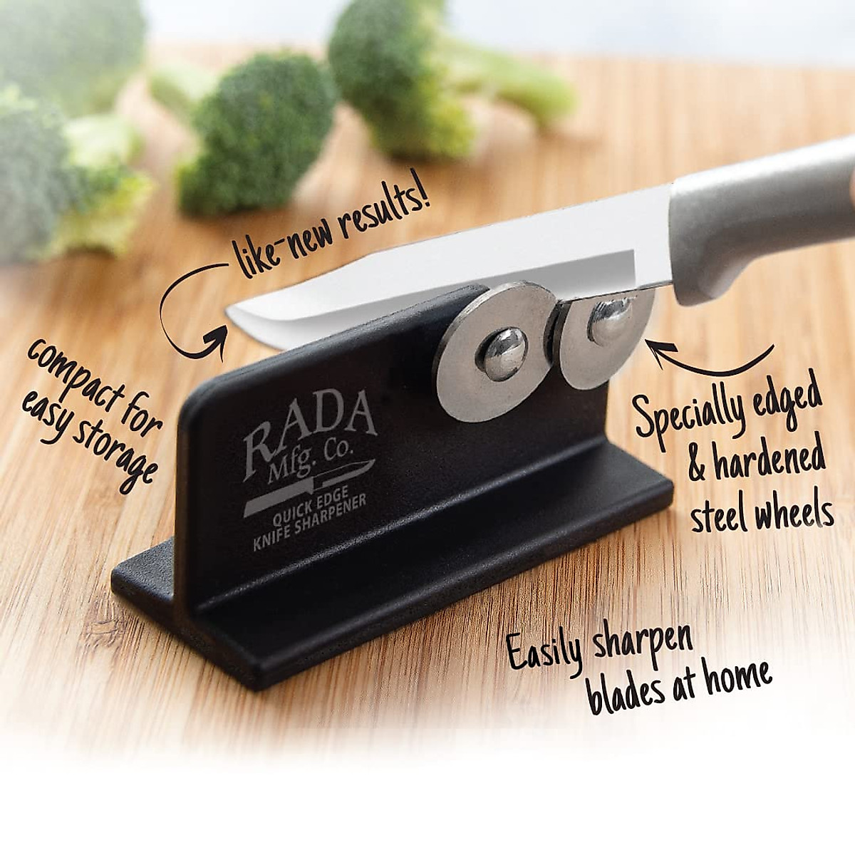 Rada Cutlery Quick Edge Knife Sharpener – Stainless Steel Wheels Made in the USA
