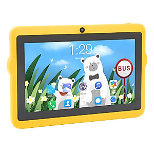 Kids Tablet for 10, 7 inch Eye Protection Touch Screen, Dual Camera, 2GB RAM 32GB ROM, 5G WiFi Dual Band, 8 Cores CPU, Kid Proof Case (Yellow)