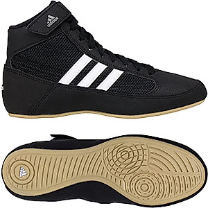 adidas Men's HVC Wrestling Shoe, Black/White/Iron Metallic, 10