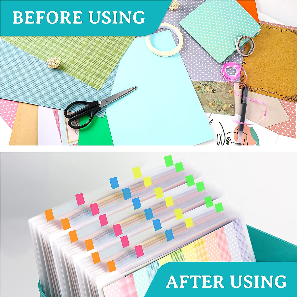 Caydo 36PCS Scrapbook Paper Storage Organizer 12 x 12 Inch Clear Scrapbook Paper Organizer with 100PCS Sticky Index Tabs Holds Scrapbook Paper, Cardstock, Vinyl Paper