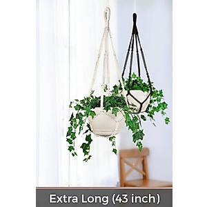 Shineloha 43 Inches Macrame Plant Hanger Large for up to 12 inch Pot | Extra Long + Hook | No Tassel, Cotton Rope Hanging Plant Holder with Swag Hook, NO Plant/Pot Included (White)…