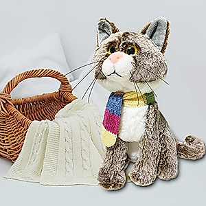 WEWINYTQ Cuddly Deluxe Cat Plush Toy, Soft Kitten Stuffed Animal Kitty Doll Toy Gifts for Kids Children’s Day, Birthday, Valentine, Christmas White and Brown –10 inch