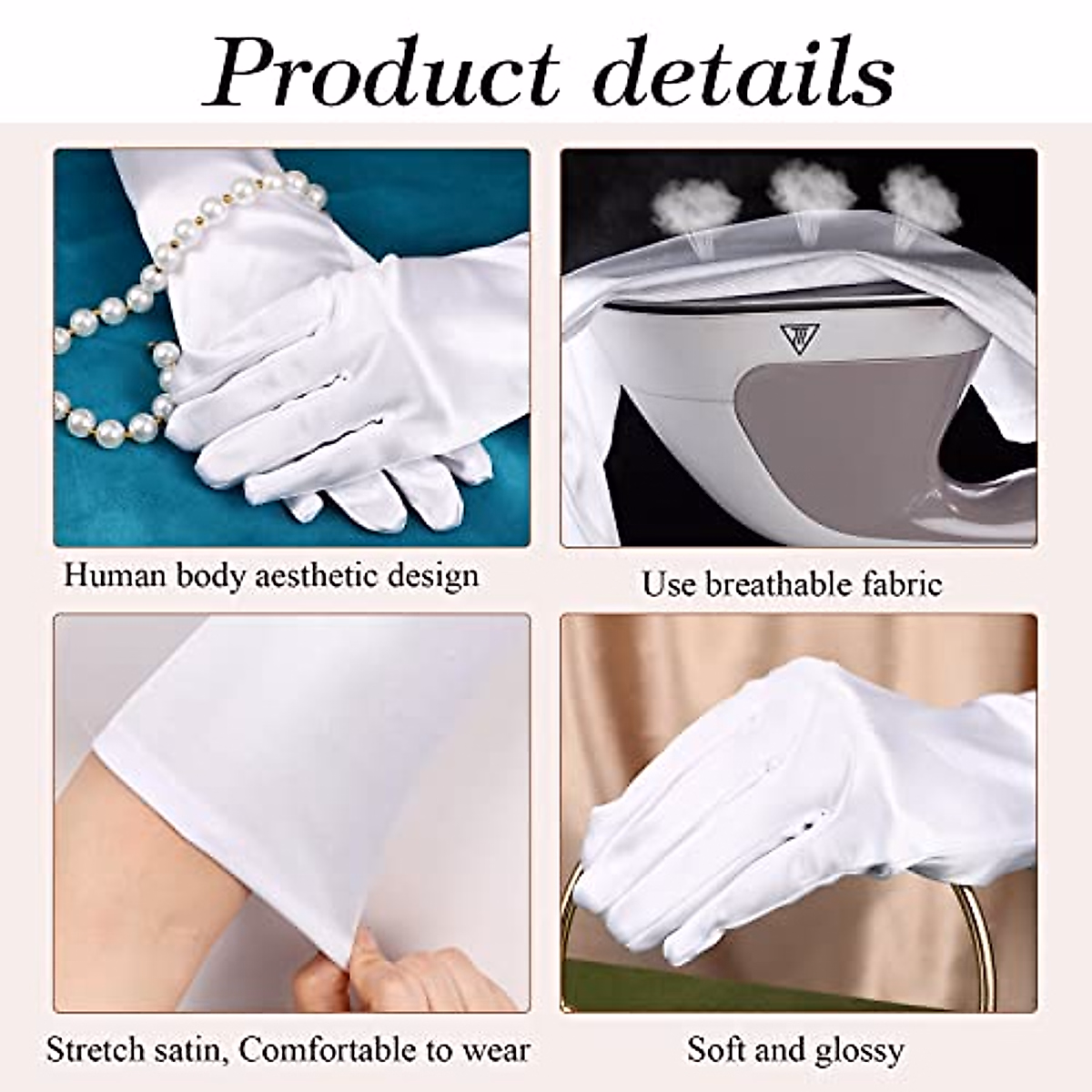 1920s Long Evening Satin Elbow Gloves Opera Gloves Stretch Bridal Wedding Prom Party Costume Accessories Gloves for Women (White, 15 Inch)