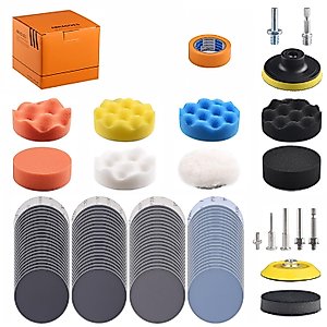 98Pack 3 Inch Car Buffer Polisher Kit with 5/16" & 1/4" Shanks for Sanding, Polishing, Waxing, Sealing Glaze,Sanding Pads Includes P1000-3000 for Drill Attachment