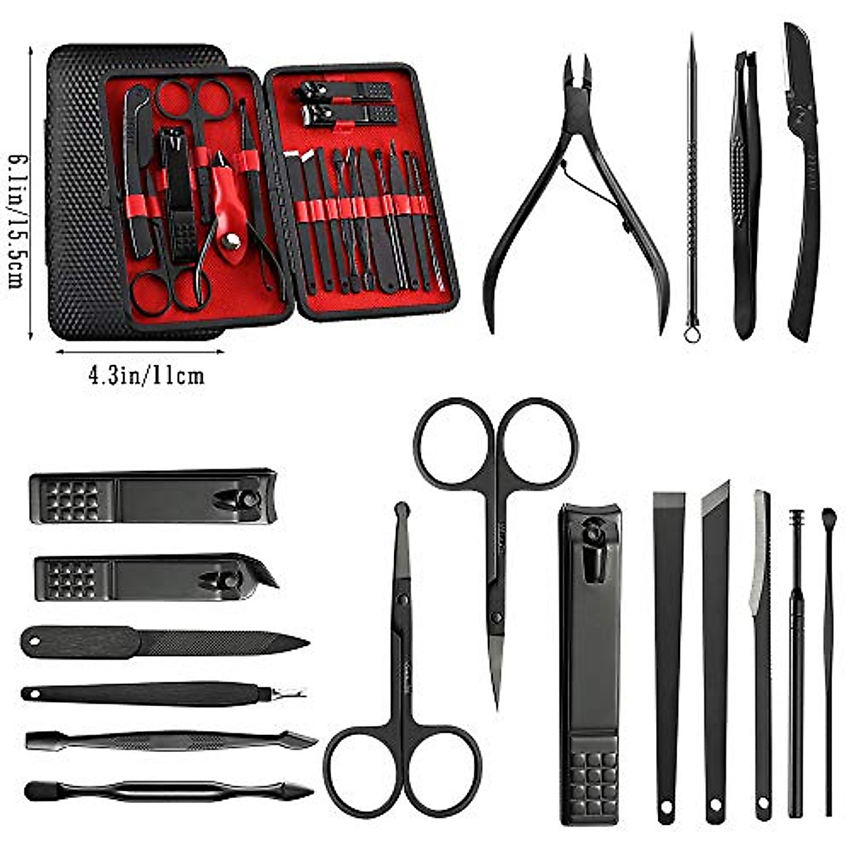 Manicure Set Pedicure Kit Nail Clippers - Professional Grooming Kit High Precision Stainless Steel Nail Cutter Nail File Sharp Nail Scissors and Clipper Fingernails with Portable stylish case (Black)
