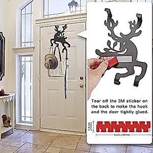 SELEWARE Decorative Deer Over The Door Hanger Hook, Heavy Duty Over Door Bathroom Robe Towel Hanger with 4 Hooks, Compact Design, Home Bedroom Office Door Storage Coat Hook, Black
