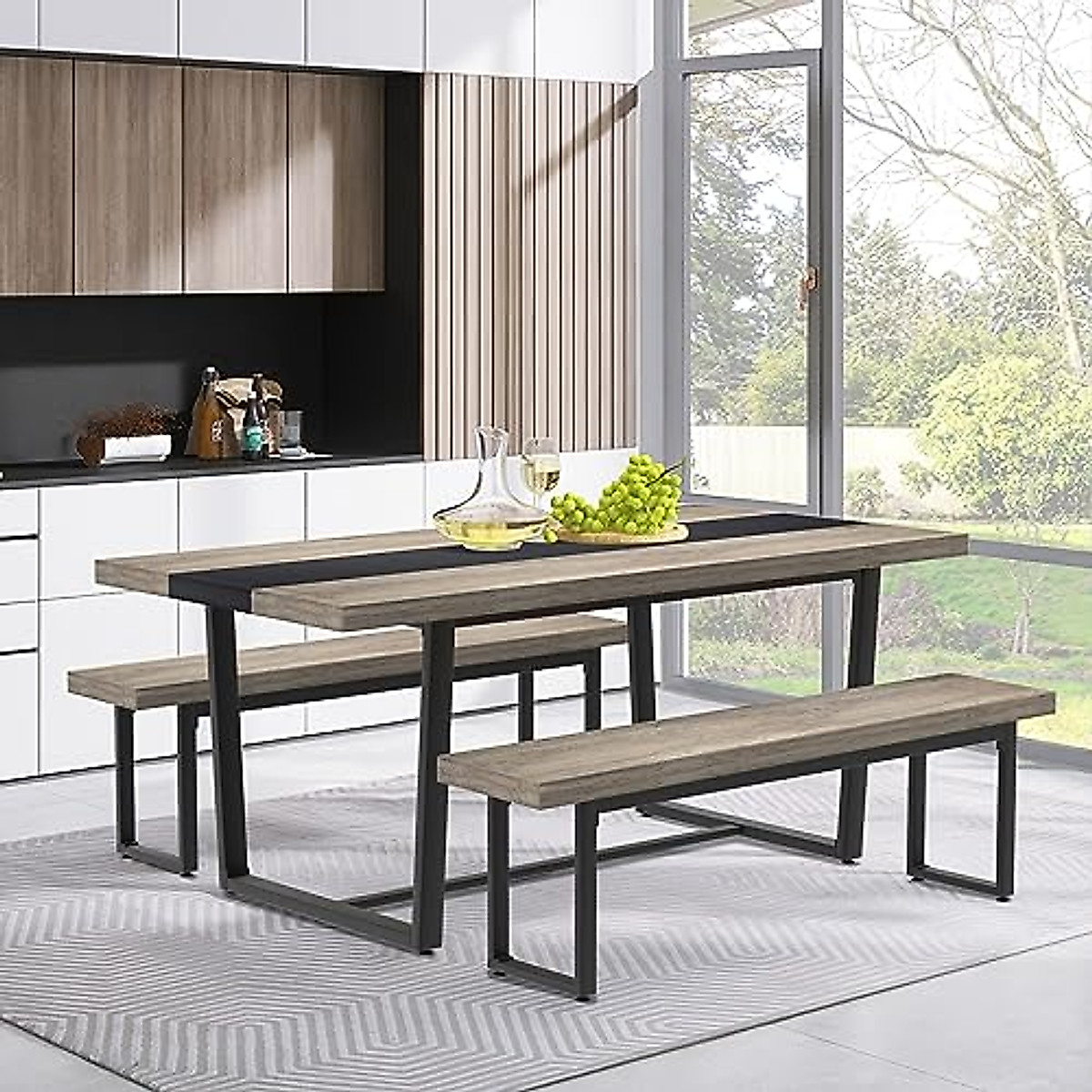 STHOUYN 59” Dining Bench Pair of 2 for 6-8 Person, Farmhouse Indoor Kitchen Table Benches, Bed Bench, Industrial Shoe Bench, Entryway Benches (Grey 2pcs)