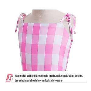 uivic Pink Costume for Girls, Doll Movie Cosplay Outfit Pink White Gingham Dress for Kids Party Birthday Dress Up (Pink1 with accessories, 7Years-8Years)