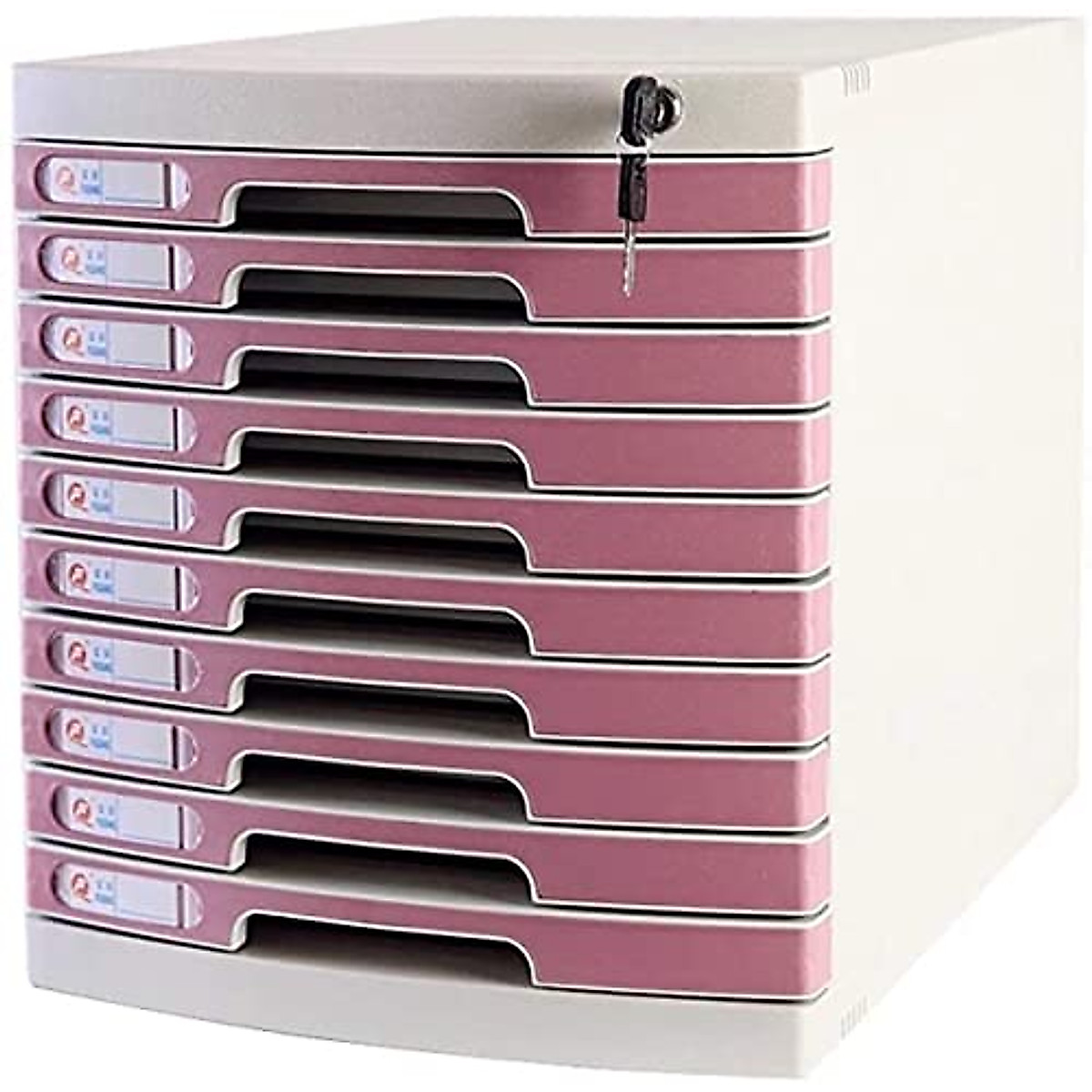 Storage Cabinet with Drawers Floor Storage Cabinet Flat File Cabinet Storage, Desktop Drawer Cabinet, Size 11.6''x 15.5''x 12.7'', Pink/Blue/Gray, 10 Layers with Lock/Blank Label, Increase Work Effici