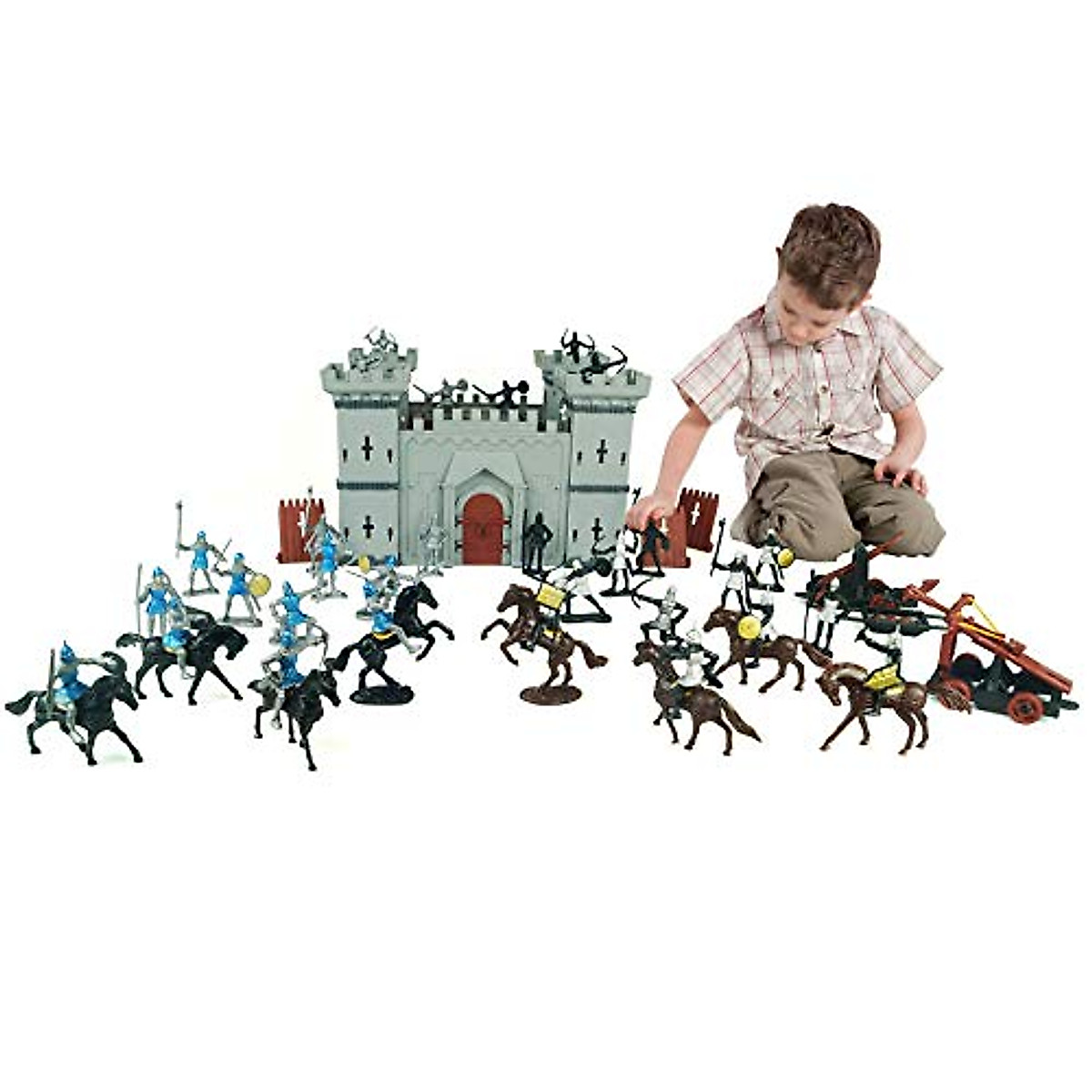 TYCBOY Colorful Character Modeling DIY Castle Building The Medieval Times Middle Ages Military Plastic Fort Model Kit Set with Figures Soldier Knight Simulated Siege War of Attack
