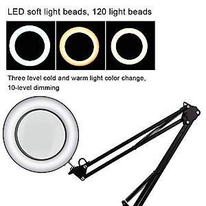 ZJchao Magnifier Lamp, 12w USB Clip on Table Lamp Foldable 5X Magnifying Glass LED Eye Caring Lamp for Reading Working Jewelry Makers Skincare Beauty(Black)