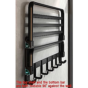 Yariwiz Matte Black Towel Rack Wall Mounted No Drill and Screw Mounting, Bathroom Bath Shower 22.5 inch Double Towel Rod with Shelf Hotel