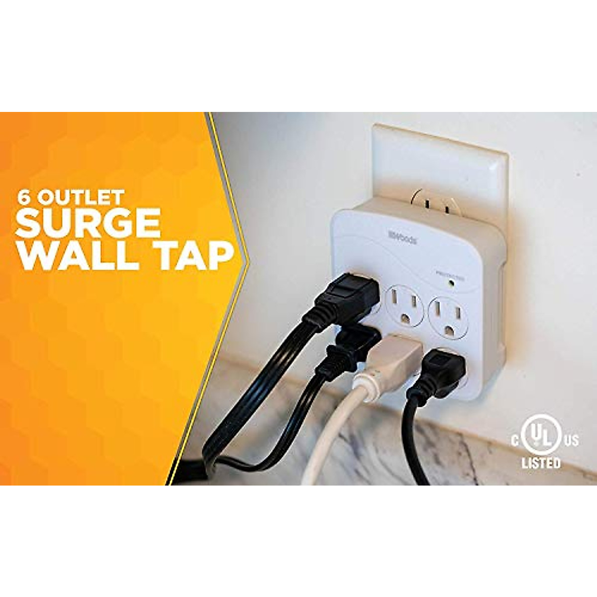 Woods 41076 Surge Protector with 6 Power, 6-Outlet 1440J of Protection