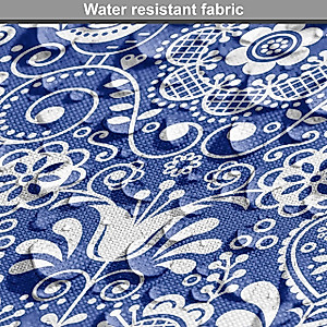 Ambesonne Navy Blue Fabric by The Yard, Ethnic Repeating Flowers Folkloric Traditional Ornamental Motifs, Decorative Fabric for Upholstery and Home Accents, 3 Yards, White and Lavender Blue