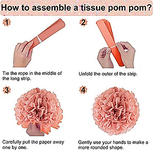 Rose Gold Party Decorations, Tissue Pom Poms, Paper Lanterns, Honeycomb Ball, Paper Circle Dots Garlands, 13 Pcs Hanging Party Supply Set for Wedding Bridal Shower Baby Shower Birthday - Rose Gold