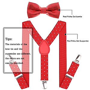 AWAYTR Child Kids Suspenders Bowtie Set - Adjustable Suspender Set for Boys and Girls (25Inches (3 Years to 6 Years),Red Polka dot)
