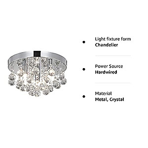 TISLYCO Modern Round Crystal Chandelier Light,3 Light Crystal Flush Mount Small Chandelier, Silver Modern Ceiling Lamps Raindrop Chandelier Crystal Light Fixture for Bedroom, Hallway