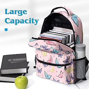 Dacawin Pink Butterfly Backpack for Girls Lightweight Fashion School Bookbag Casual Daypack Backpacks for Teens Kids Toddler